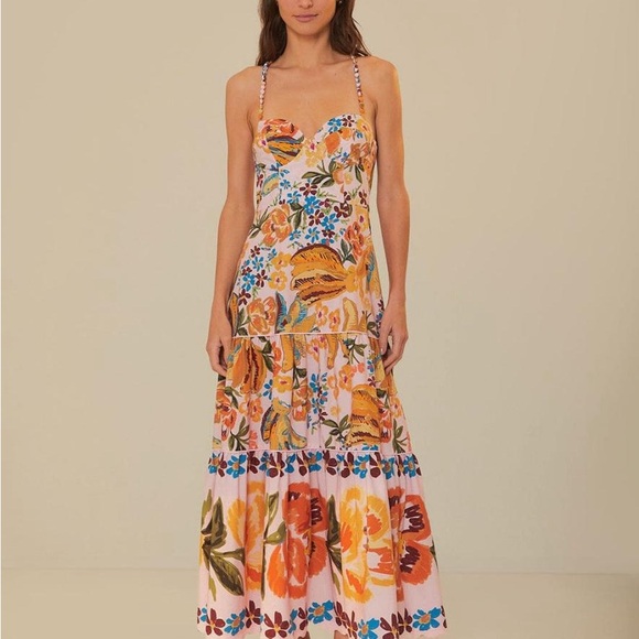 FARM Rio | Dresses | Farm Rio Pink Spring Bananas Midi Dress Spring ...